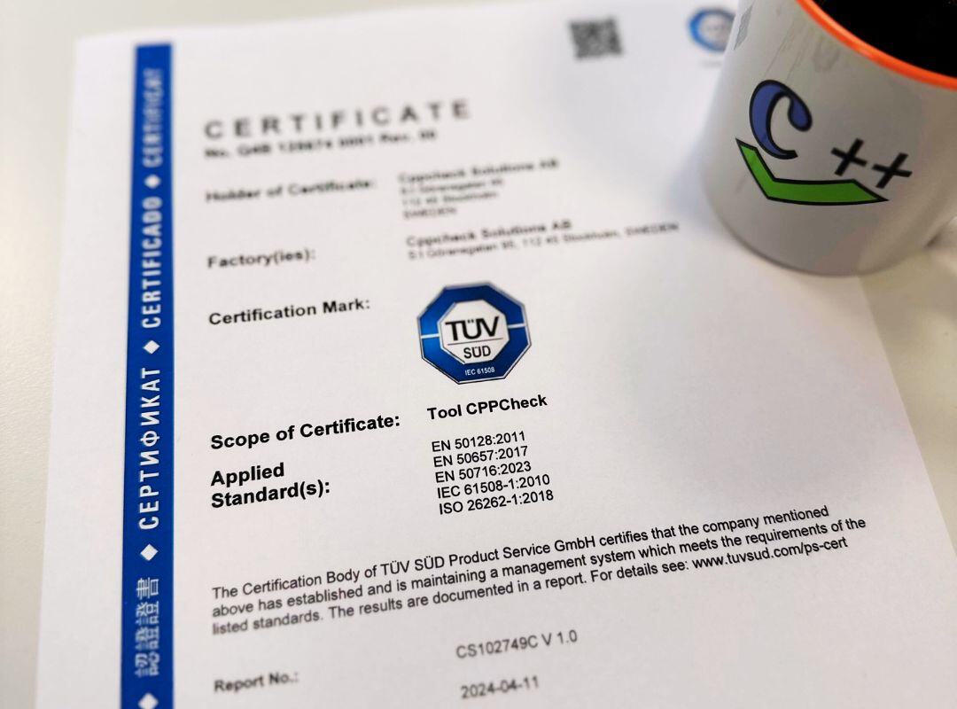 Cppcheck Premium Achieves TÜV SÜD Certification